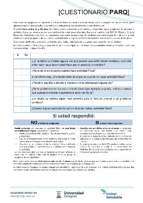 ParQ (Physical Activity Readiness Questionnaire) :: Escalas de evaluación