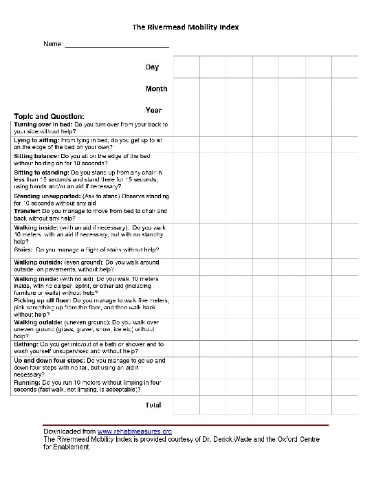 Rivermead Mobility Index. :: Escalas de evaluación
