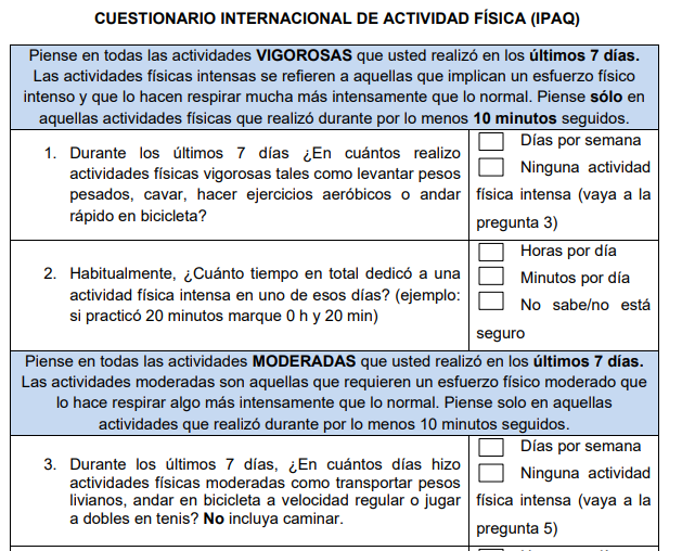IPAQ- (International Physical Activity Questionnaire :: Escalas de ...