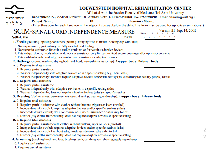 Spinal Cord Independence Measure - SCIM :: Escalas de evaluación